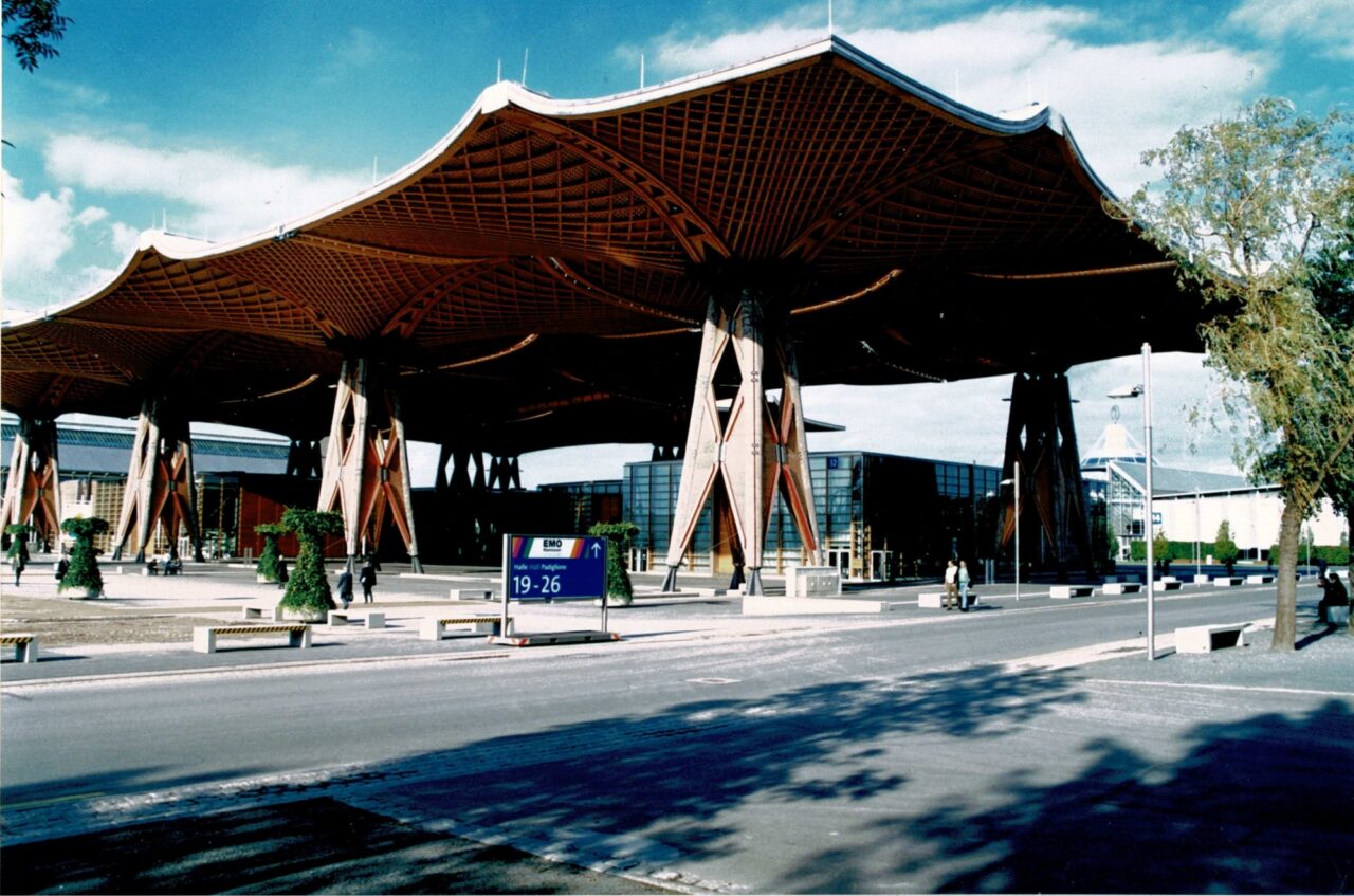 EMO entrance wooden roof